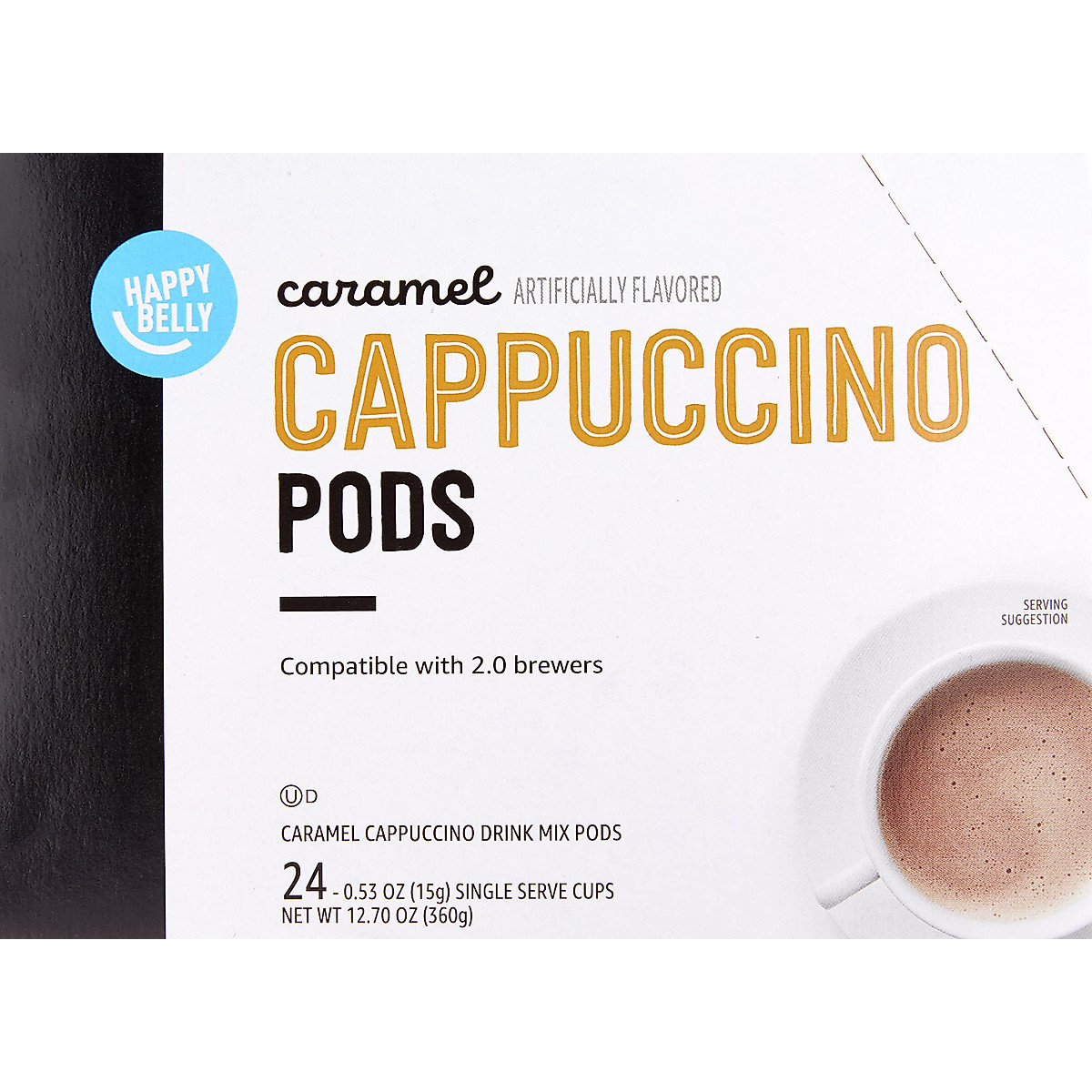 Amazon Brand - Happy Belly Cappuccino Coffee Pods Compatible with 2.0 K-Cup Brewers, Caramel Flavored, 24 Count