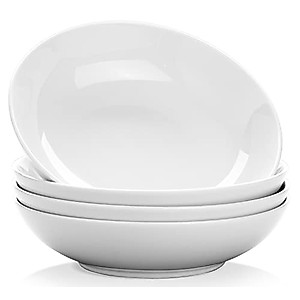 Yedio Pasta Bowls, 30 Ounces Porcelain Salad Bowls for Kitchen, Shallow Pasta Bowls Set, White Pasta Bowls, Microwave Dishwasher Safe, Set of 4