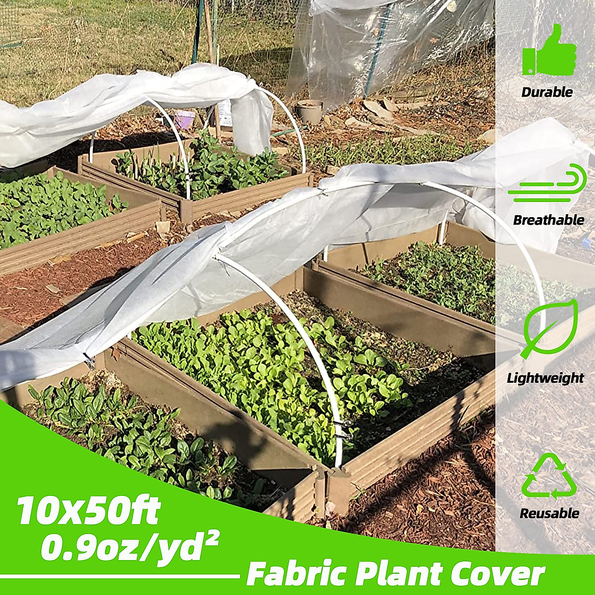 CJGQ Plant Covers Freeze Protection, 0.9oz 10x50FT Frost Cloth Plant Freeze Protection, Plant Frost Blankets Covers for Outdoor Plants for Winter Cold Weather, Floating Row Cover for Vegetables