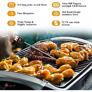 Elly Digital Kitchen Thermometer, Digital Meat Thermometer with LCD Display, Stainless Steel Skewer for Food, Long for Milk, Roast Meat, BBQ