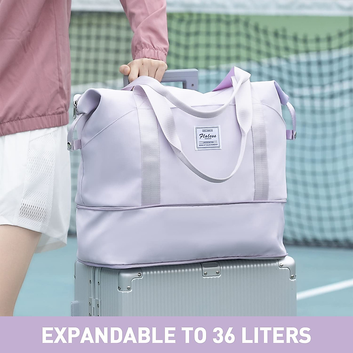 Large Travel Tote Bag, Waterproof Expandable Duffel Gym Tote Bag,Weekender Carry On Overnight Bags for Women with Trolley Sleeve Wet Pocket,travel duffel bags