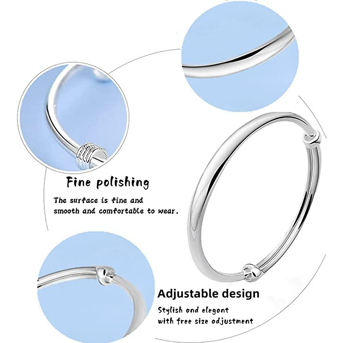 Sterling Silver Bangle Bracelets for Women,Fashion Jewelry Simple Adjustable 925 Silver Cuff Bangles for Women Mom Wife Valentine Mothers Day Gift