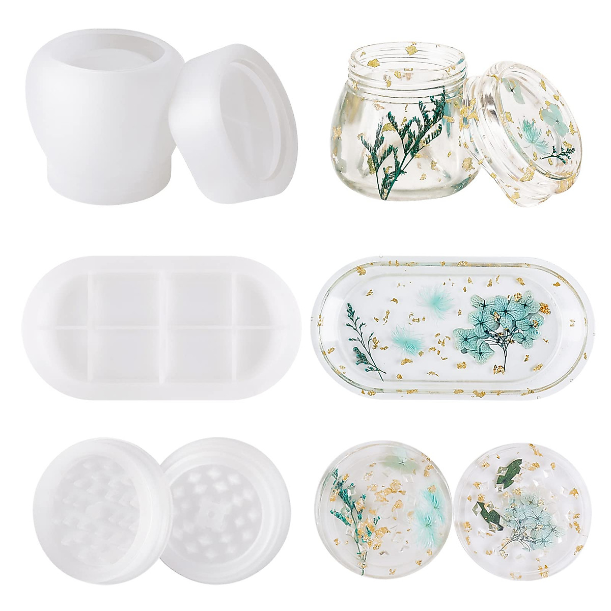 3-Piece Silicone Molds for Epoxy Resin - Rolling Tray Mold for Resin, Resin Pudding Jar Mold with Lid, Grinder Molds for Resin Casting, DIY Epoxy Resin Molds Kit for Storage and Decoration