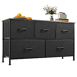 WLIVE 5-Drawer Dresser and 8-Drawer Dresser Set, Fabric Storage Tower for Bedroom, Hallway, Nursery, Closets, Tall Chest Organizer Unit with Textured Print Fabric Bins, Steel Frame, Wood Top, Easy Pul