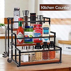 AIEWEV Coffee Syrup Rack Organizer with 3-Tier 12 Bottle Storage - Coffee Bar Holder Shelves with 3 Hooks - Liquor Cabinet Stand for Kitchen Coffee Station on Countertop