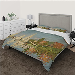 HOBBOY Claude Monet Painting Art 3 Pieces Duvet Cover Sets The Regattas at Argenteuil Printed Duvet Cover with Zipper 2 Pillowcases No Sheets Queen