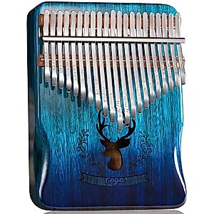 TienClef Kalimba Thumb Piano 21 Keys with Engraved Notes Deer Pattern Handhold Cute Finger Zebrawood Solid Wood Portable Musical Instrument Music Book for Kids Adult Beginner (Gradual Blue)