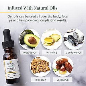 Health Priority Naturals Organic Vitamin E Oil for Skin - 0.5 Fl oz Vitamin E Serum with Jojoba and Avocado Oil - 15000 IU Unscented, Handcrafted for Face and Hair, Non-GMO and No Gluten