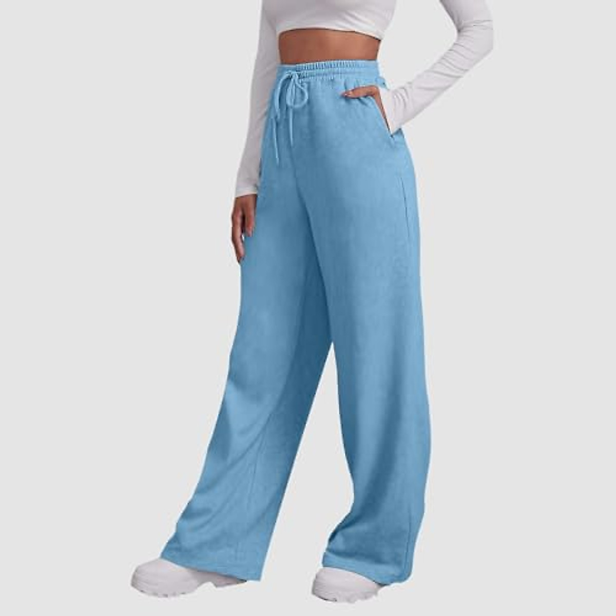 Plus Size Palazzo Pants Metallic Pants Dressy Capri Pants for Woman White High Waisted Pants Woman's Waterproof Rain Pants Womans Hiking Pants Lightweight Woman Pants Casual Z1102a-Light Blue XXL
