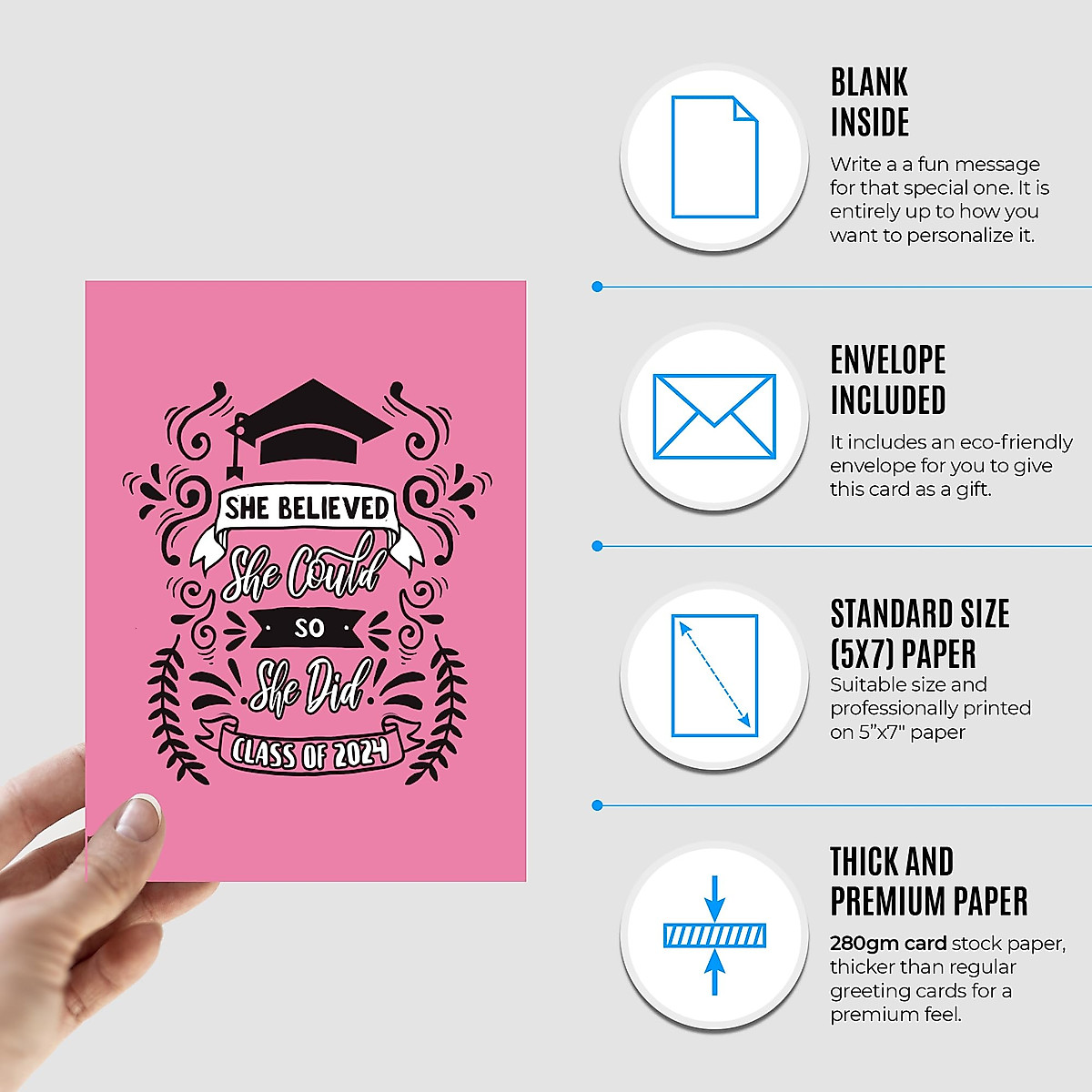 Graduation Card for Her - High School College Graduation Cards 2024 for Women - Masters Degree Congratulations Cards for Girls - Proud of You Card for Daughter, Granddaughter, Sister, Niece...