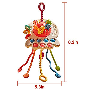 DaDaworld Montessori Toys for Toddlers, Montessori Baby Toys for 18 Months+ Octopus Shape Pull String Activity Toy Food Grade Silicone Sensory Toys for Toddlers, First Birthday Gift for Boys Girls