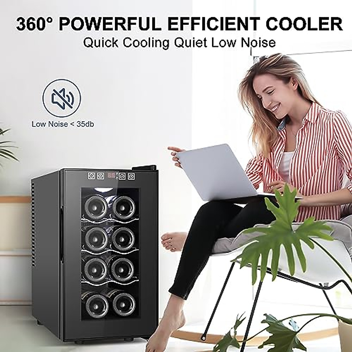 Mini Wine Fridge, 8-Bottle Small Wine Cooler, Wine Cooler Refrigerator With Removable Shelves Interior Lighting Digital Touch Control, And Private Reserve Wine Cellar For Home, Office, Bar