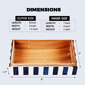 Handicrafts Home Handmade Chevron Pattern Decorative Box - Storage Organizer, Decor Centrepiece, Memory Keepsakes, Home Decor - Boho Style Treasure Box, Multipurpose Gift - Blue, 8x5x1.5