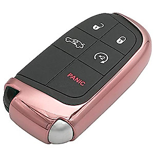 Qty(2) Pink Silver TPU Key Cover Case Fob Holder Jacket Skin for Jeep Grand Cherokee Renegade Chrysler 200 300 Dodge RAM Durango Charger Challenger Journey Dart Fiat