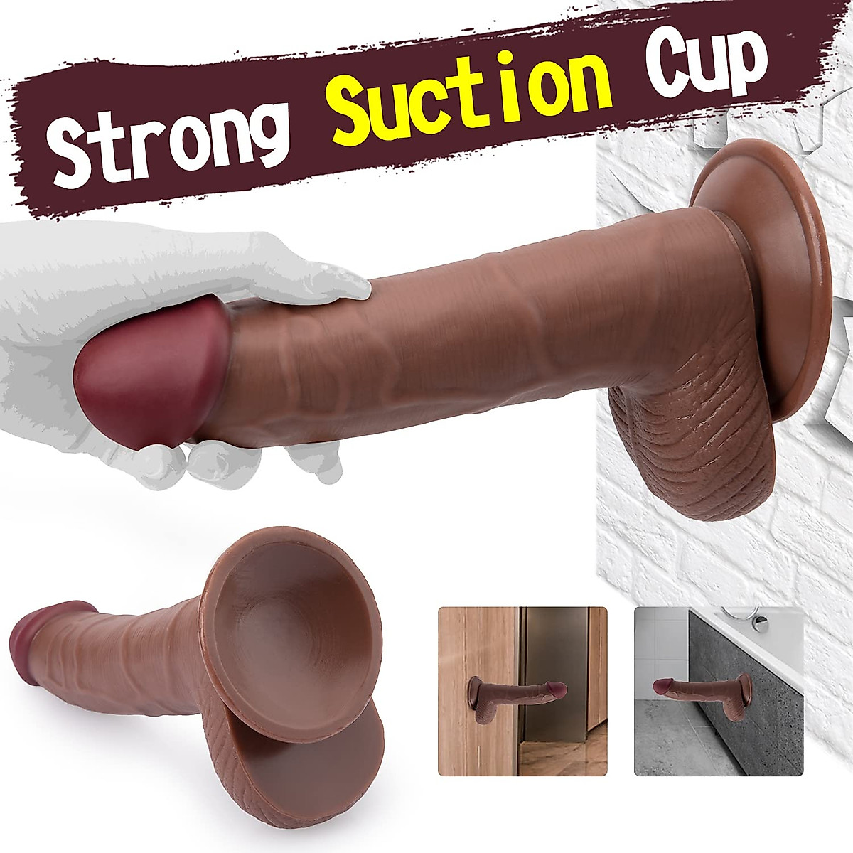 Realistic Big Dildos, 8.5 inch Adult Sensory Sex Toys with Suction Cup, Body-Safe Material Sex Toys for Women and Men(Brown)