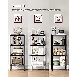 VASAGLE Bookcase, 4-Tier Bookshelf, Slim Shelving Unit for Bedroom, Bathroom, Home Office, Tempered Glass, Steel Frame, Black ULGT028B61