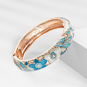 UJOY Fashion Cloisonne Bangle Jewelry Hollowed Rose Handmade Enamel Gifts Cuff Open Bracelet Bangles for Women Gilrs 88A11 3pcs-blue