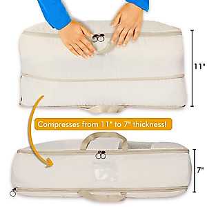HappiBox 2-pack XXL Comforter Storage Bag - Space Saving Compression Bag for Pillows, Blankets, Bedding -Collapsible Extra Large Mesh Packing Cube - Queen King (2-pack Large Size 28x20x11")