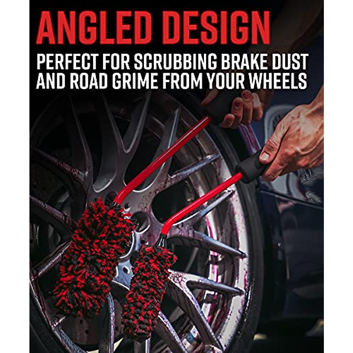 Adam's Angled Wheel Detailing Brush - Car Cleaning Wheel Brush | Use W/Wheel Cleaner, Rim Cleaner, Chrome Cleaner | Car Wash Brush Cleans Brake Dust from Barrels & Hard to Reach Areas (Small)