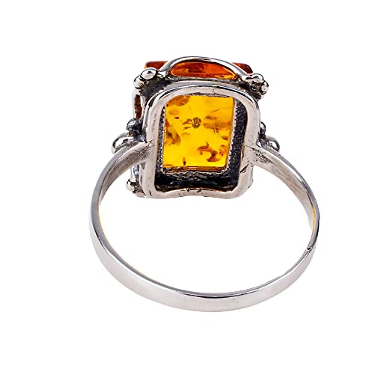 HolidayGiftShops Sterling Silver and Baltic Honey Amber Rectangle Adult Ring Makell- Size 10