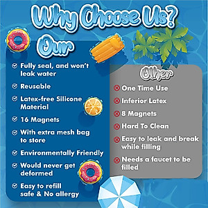 Sopco 12 PCS Reusable Water Balloons Quick Fill Self Sealing Magnetic Water Balls for kids Silicone Water Bomb for Swimming Pool Water Fight Game Summer Splash Fun Party Toys