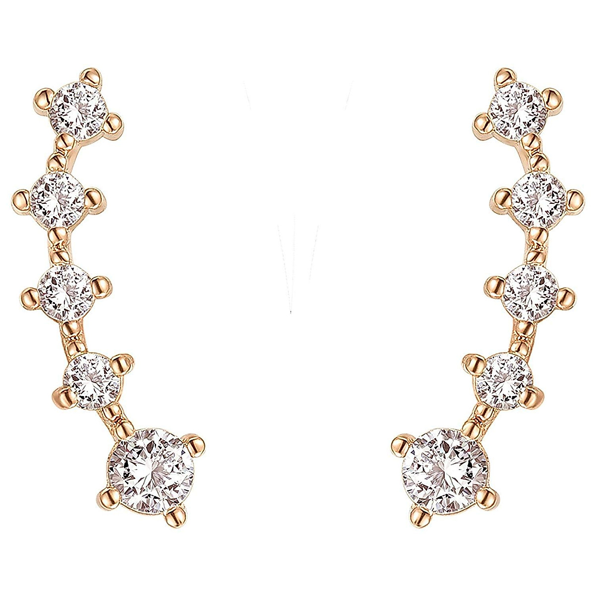 PAVOI Womens 14K Rose-Gold-Plated-Brass Sterling Silver Post Climber Arrow Ear Crawler Pearl Earring