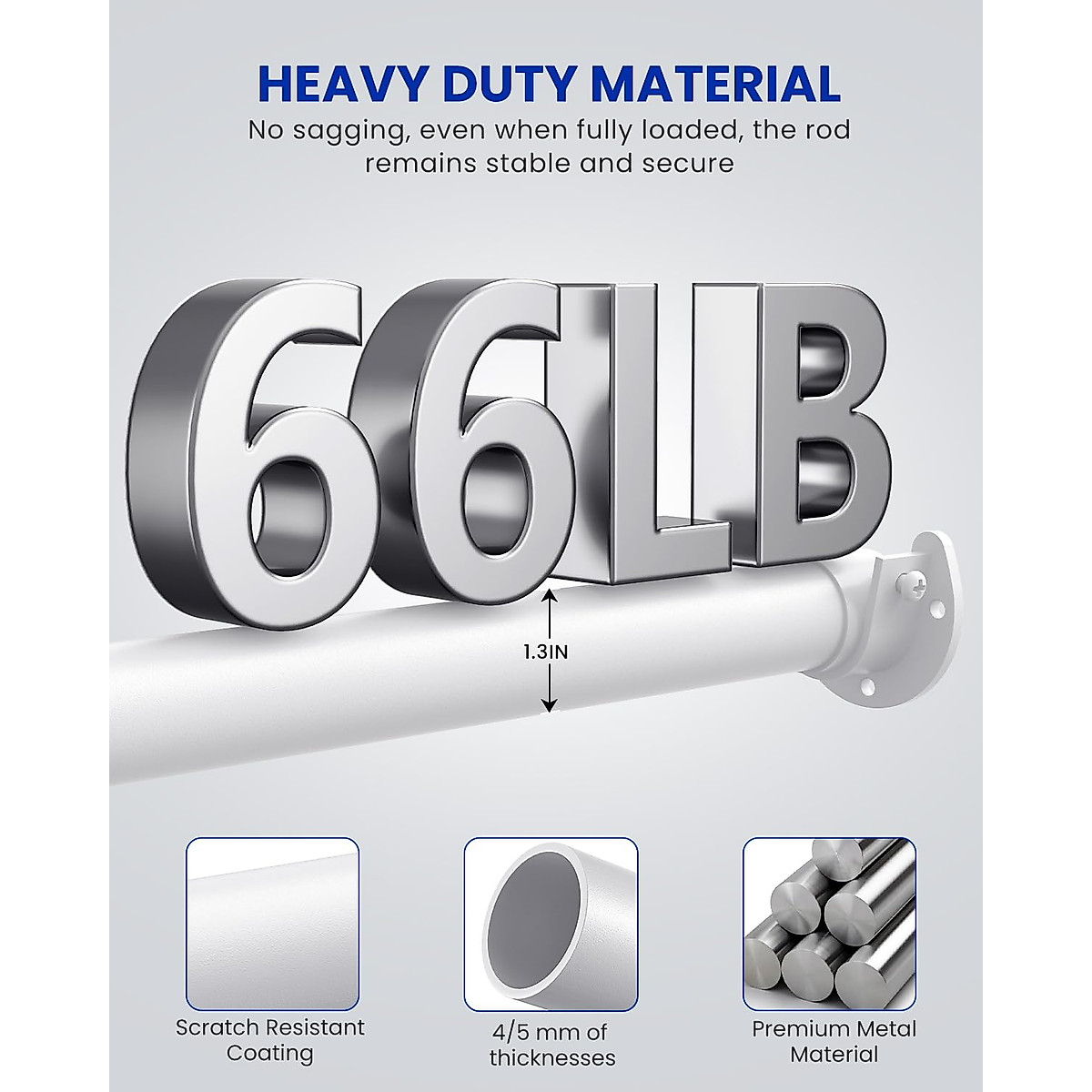 Closet Rods for Hanging Clothes, 17 to 69 Inches Stepless Adjustable Metal Closet Rod, 1.3 Inches Heavy Duty Clothes Hanging Rod for Closet Wardrobes Laundry RV