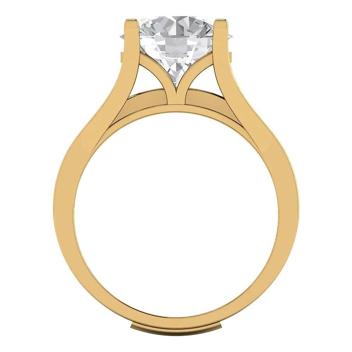 3.39 Carat Round Cut Clear VVS1 Ideal Zircon 14k Yellow Gold Solitaire W/Accents Wedding Anniversary Ring Band Set Size 7.25