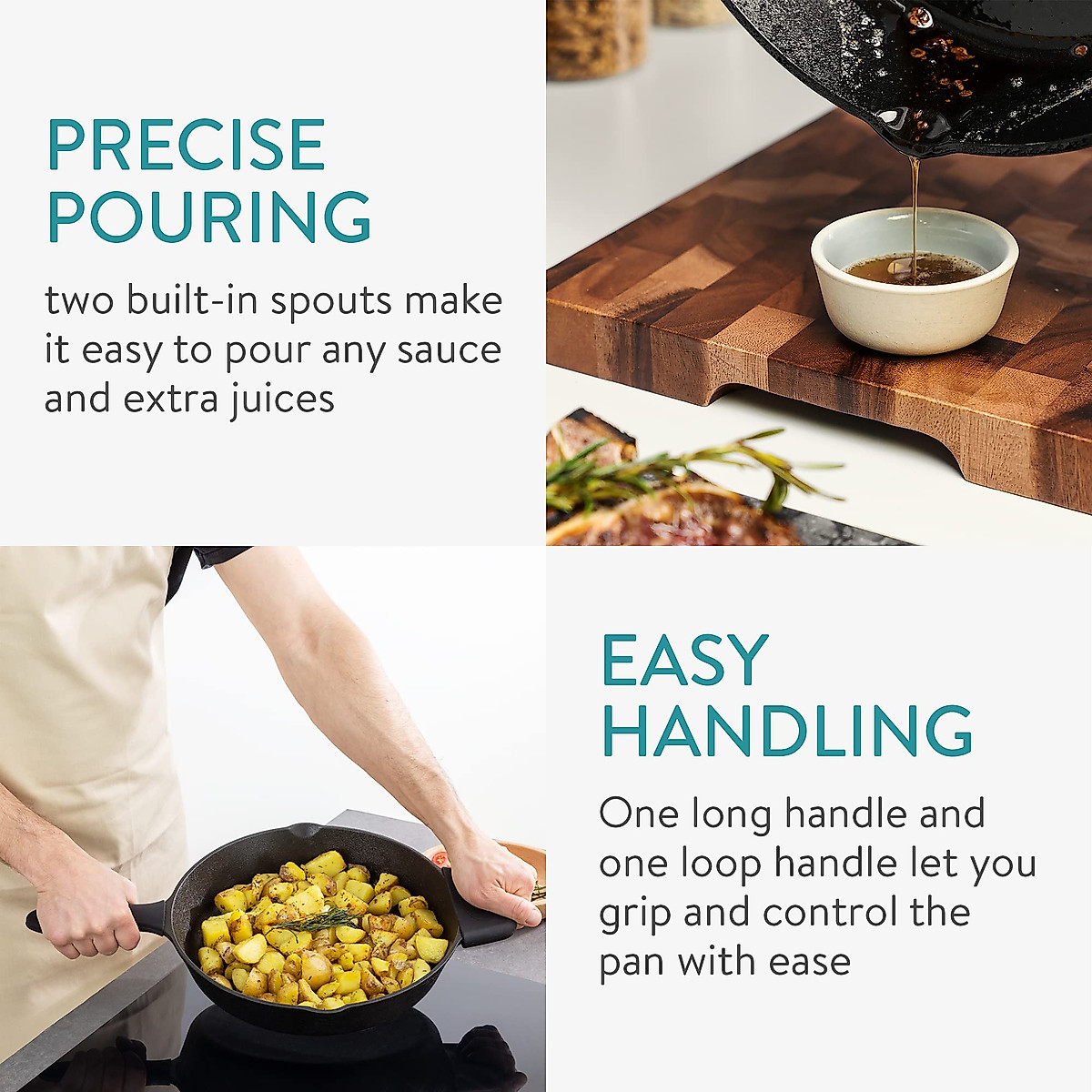 Navaris Cast Iron Skillet - 12 inch Cast Iron Pan - Seasoned Cookware for Frying, Cooking, Oven, Stove Top, Camping - Includes Silicone Handle Covers