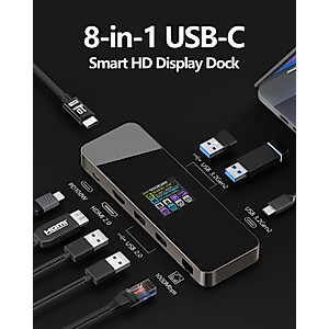 DOCKCASE Visual Smart USB C Hub (8-in-1) with HDMI Port 4K@60Hz, 100w PD Power Delivery, 4 USB-A Data Ports, Gigabit Ethernet Port, 1 10Gbps USB-C Data Port for MacBook Air/Pro, ipad Pro,Dell XPS