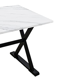 WOZNLA 5-Piece 4,Kitchen and Dining Room Set Table Top and Upholstered Chairs, Faux Marble White+Beige