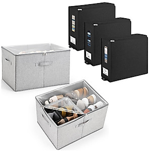 Homaisson 2-Pack Shoe Storage Organizer for Closet, Large Shoe Box Storage + 3 Pack Bed sheet organizers and storage, Foldable Sheet Set Organizers for Linen Closet (Grey+Black)