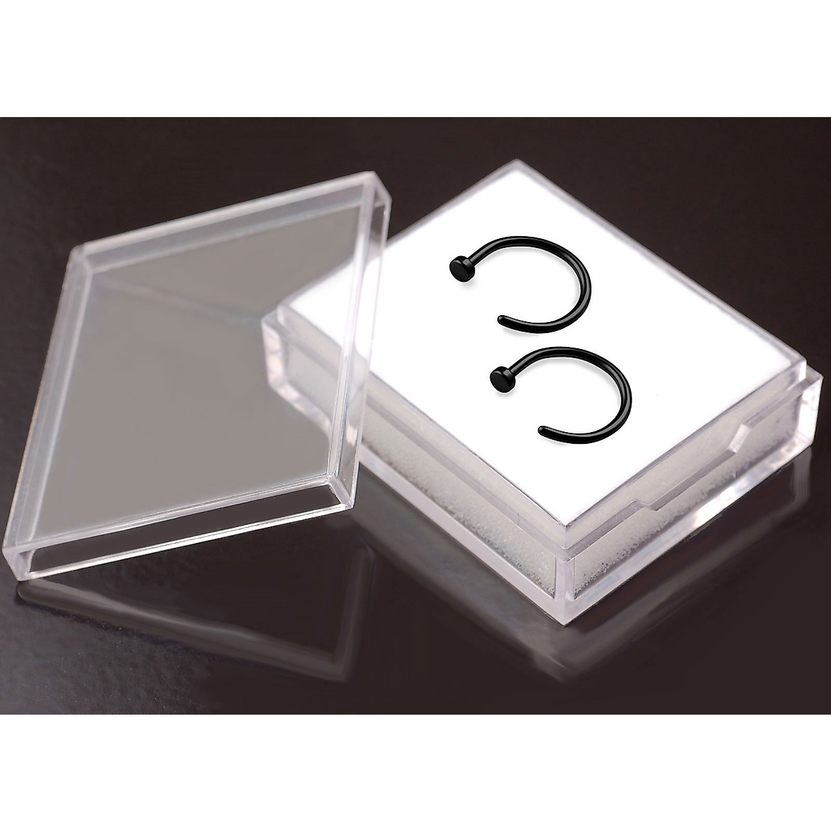 bodyjewellery 2pcs 20g 5/16 Nose Ring Stud Hoop Nostril Piercing Anodized Surgical Steel Gauge - Black