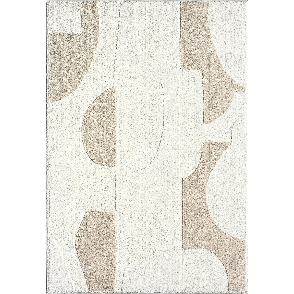 Abani Cozy Cream Area Rug for Living Room, Bedroom - Asymmetric Circle Pattern - 8' x 10' - Durable & Easy to Clean