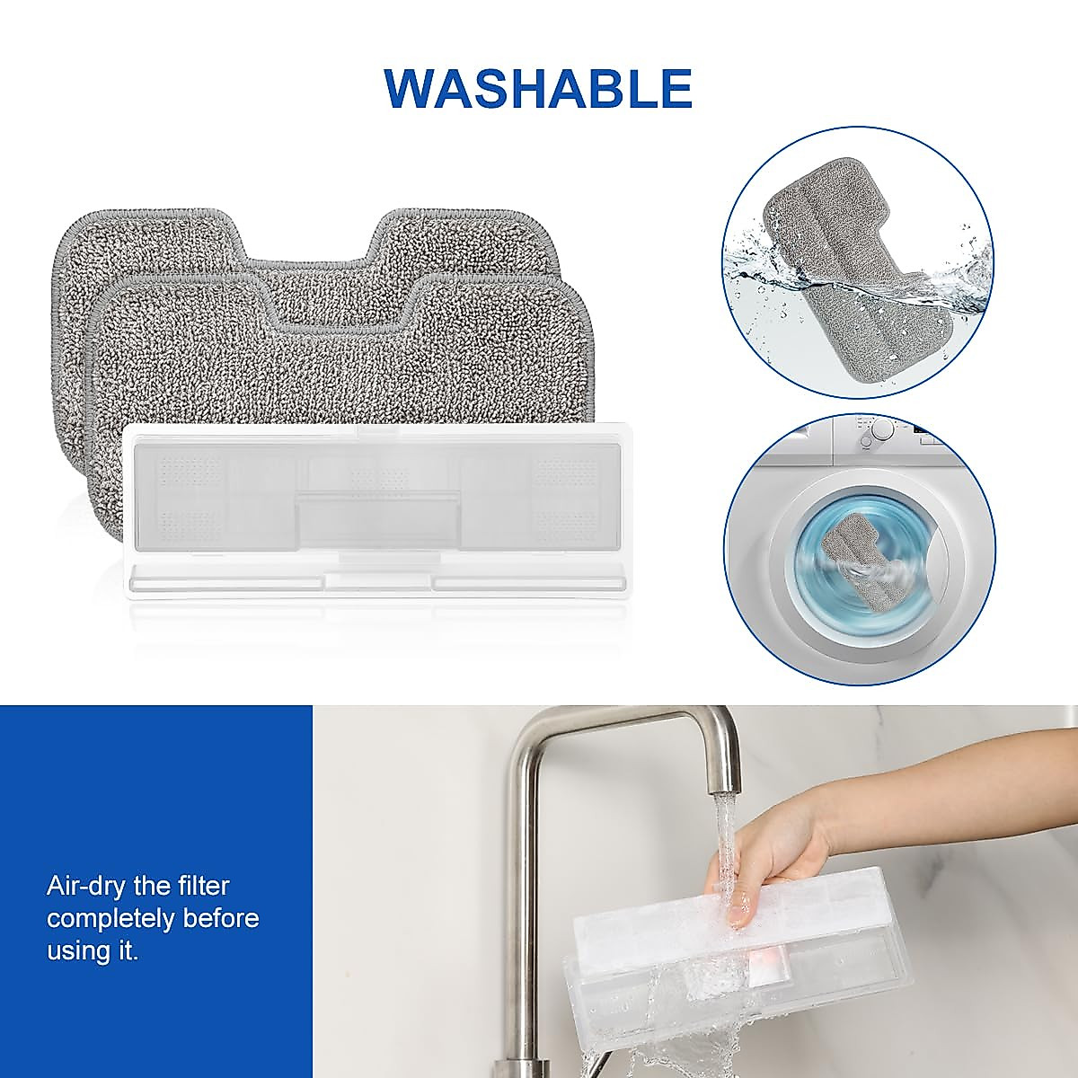 LANMU Reusable Pads Refills Compatible with Shark Vacmop VM252 VM251 VM250 VM200 VM190 VC205 QM250, Upgraded Washable Vacuum Mop Pad Dust Bin Container