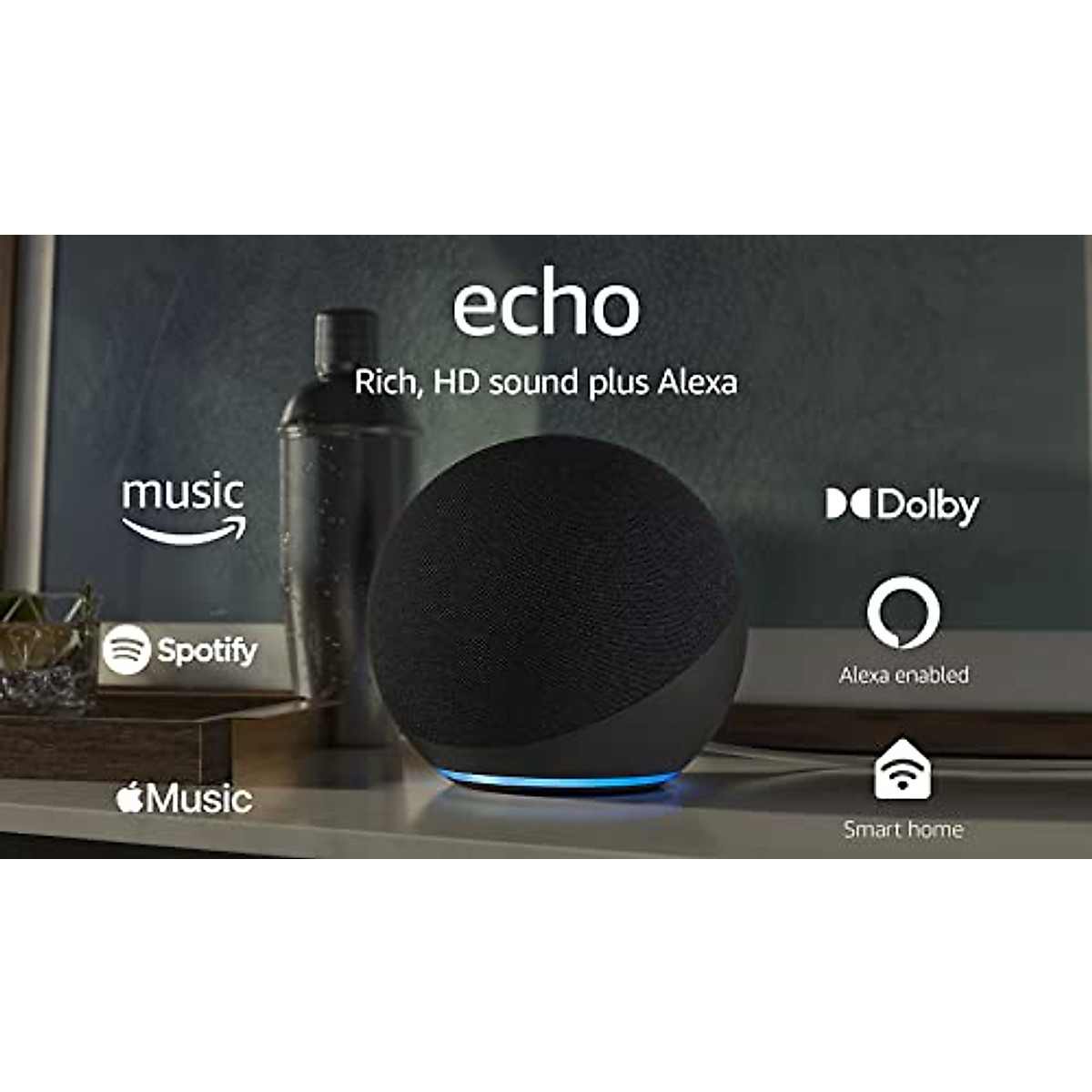 Echo (4th Gen) | With premium sound, smart home hub, and Alexa | Charcoal