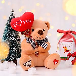 Gloveleya for Mom Plush Teddy Bear Holding Balloon Heart I Love You Lover's Gifts Brown 7"