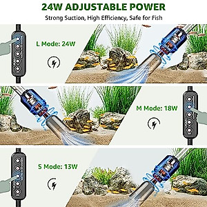 Suness Fish Tank Cleaner Vacuum: 24W Electric Aquarium Vacuum Gravel Cleaner with Strong Suction for Automatic Water Change Wash Sand Water Shower and Water Circulation, Timed Off