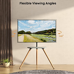 PUTORSEN Easel TV-Stand for 43-65-Inch Screens - Portable Swivel Tripod TV Stand with Wooden Tray, Height Adjustable TV Floor Stand, Max Load 77 lbs, Max VESA 400x400 mm, Black