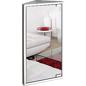 TEmkin Mirror Cabinets Triangular Bathroom Storage Cabinet Wall-Mounted Wall-Mounted Medicine Cabinet Brushed Stainless Steel Three-Layer Shelf with Mirror