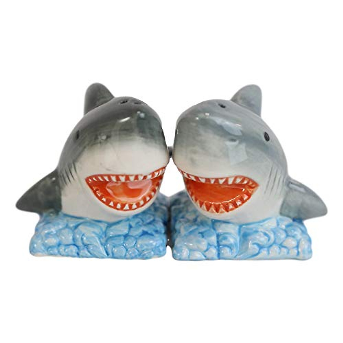 "Home Décor Accents" Ceramic Nautical Ocean Great White Sharks Salt And Pepper Shakers Figurine Set - Home Accents 33-kl1-9039