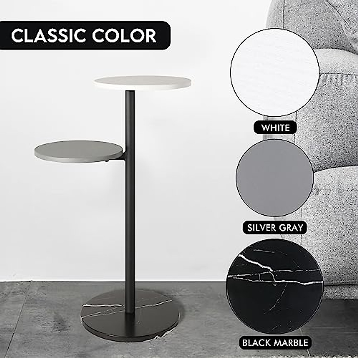 Drink Table, Small Side Table for Small Spaces, Round Cocktail Table, Pedestal Table with 2-Tier Shelves, Wooden Martini Table (25''H)