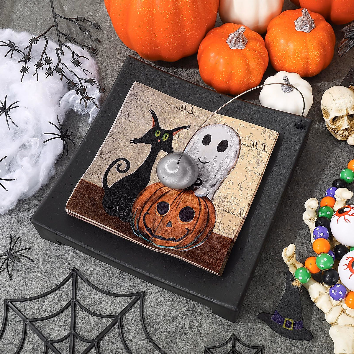 AnyDesign 80 Pack Halloween Paper Napkins Disposable Black Cat Pumpkin Ghost Luncheon Napkins Spooky Decorative Dessert Dinner Hand Napkin for Halloween Party Supplies, 6.5 x 6.5 Inch