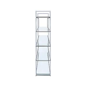 Coaster Furniture Modern Contemporary 5 Shelf Zig Zag Bookcase Etagere Metal Bookshelf Clear Tempered Glass Shelves Chrome 801304