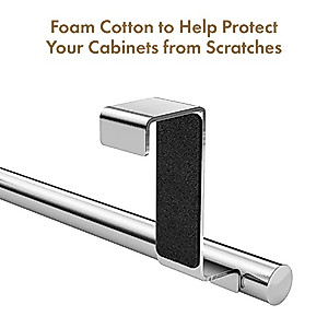 Over Cabinet Towel Bar with Hooks, 14 Inch Brushed Stainless Steel Over The Door Towels Rack for Home Bathroom Kitchen, Hang on Inside and Outside Cabinets or Doors, Holds Hand Dish Towels Washcloths