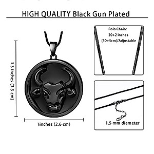 Taurus Necklace Zodiac Pendant for Men - Constellation Zodiac Star Sign Horoscope Pendant Black Gun Plated Astrology Birthday Gifts Mens/Women Jewelry SP0085J-K