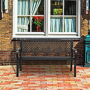 Outogether Steel Bench Sturdy Frame for Outdoor Patio Park Yard Porch Work Entryway Garden (Grey)