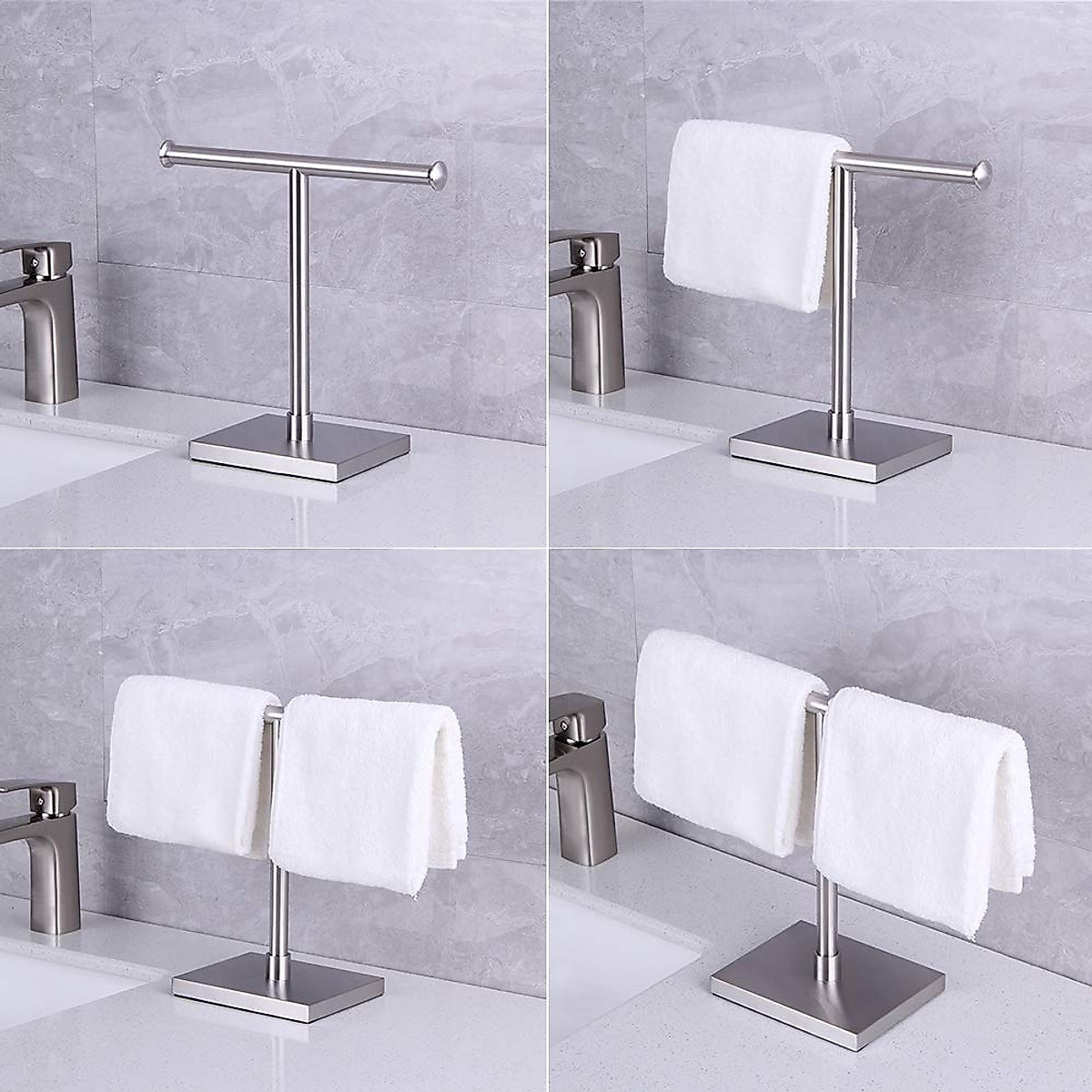 kimzcn Modern Hand Towel Stand for Bathroom, Kitchen or Vanity, Free Standing Countertop Rack with Balanced Base, Perfect Hand Towel Holder Brushed Finish