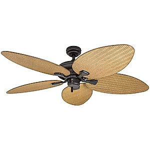 Honeywell Ceiling Fans Palm Valley, 52 Inch Tropical Indoor Outdoor Ceiling Fan with Light, Pull Chain, Three Mounting Options, 5 Palm Leaf Blades, Reversible Motor - 50507-01 (Bronze)