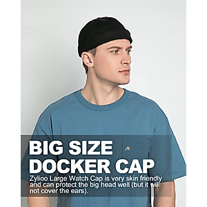 Zylioo XXL Oversize Watch Cap,Casual Harbour Hats for Big Heads,Roll-up Skull Caps,Large Adjustable Docker Hat Khaki